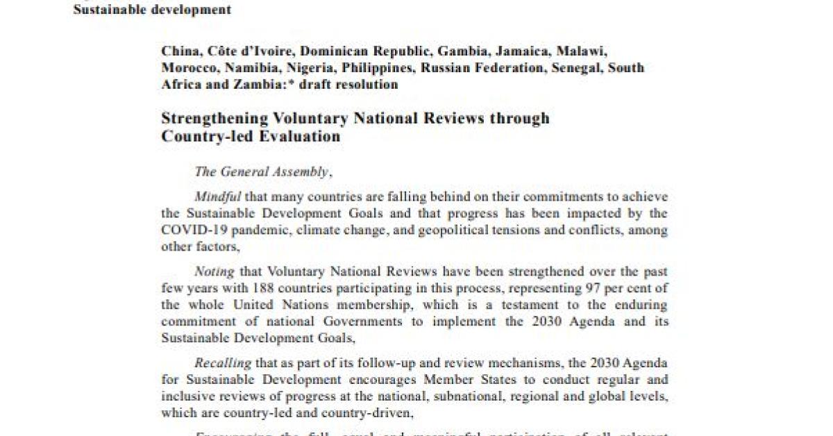 UNGA Resolution: Strengthening Voluntary National Reviews through ...